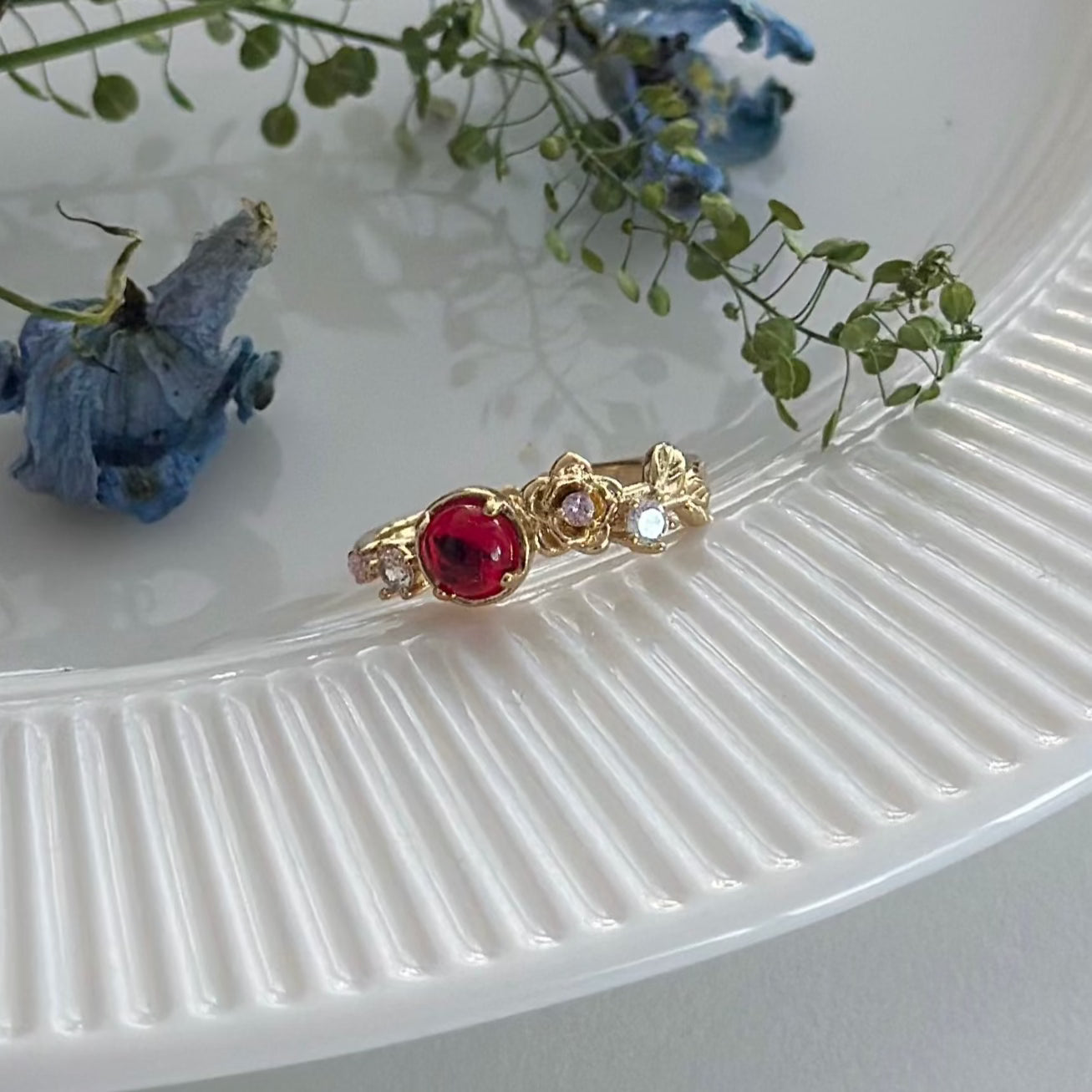 Red Gem Rose Ring | Abbott Atelier | Artisan Jewelry