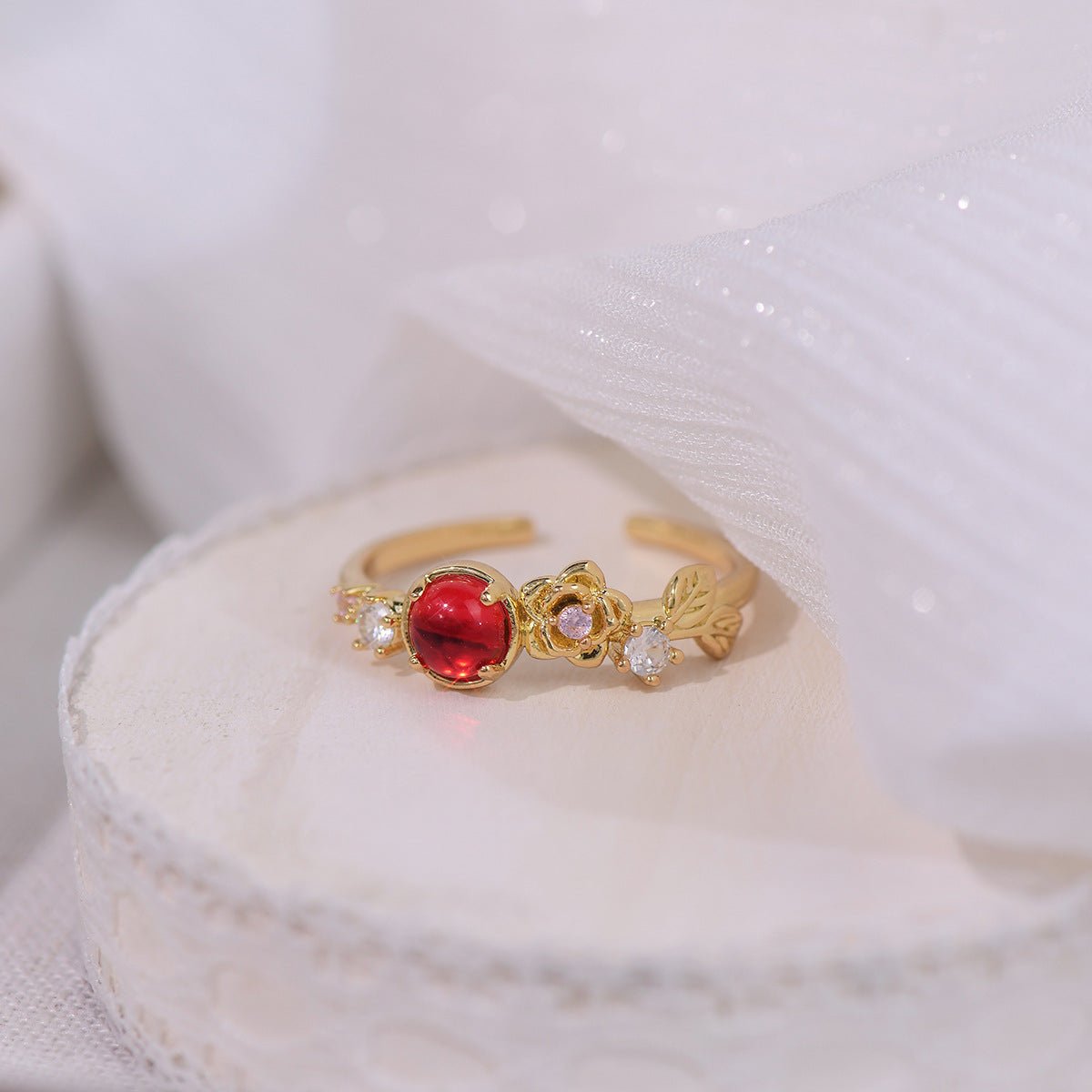 Red Gem Rose Ring | Abbott Atelier | Artisan Jewelry